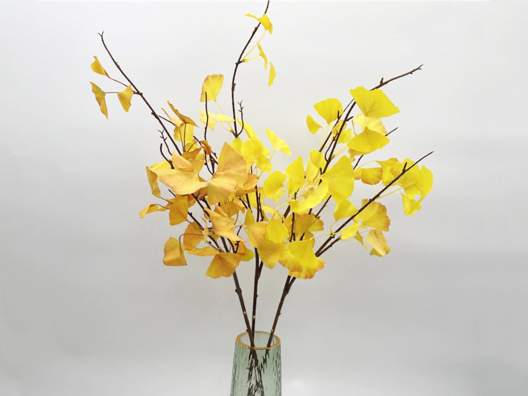Artificial Ginkgo Biloba Leaf Branch, Faux Silk Ginkgo Foliage ...