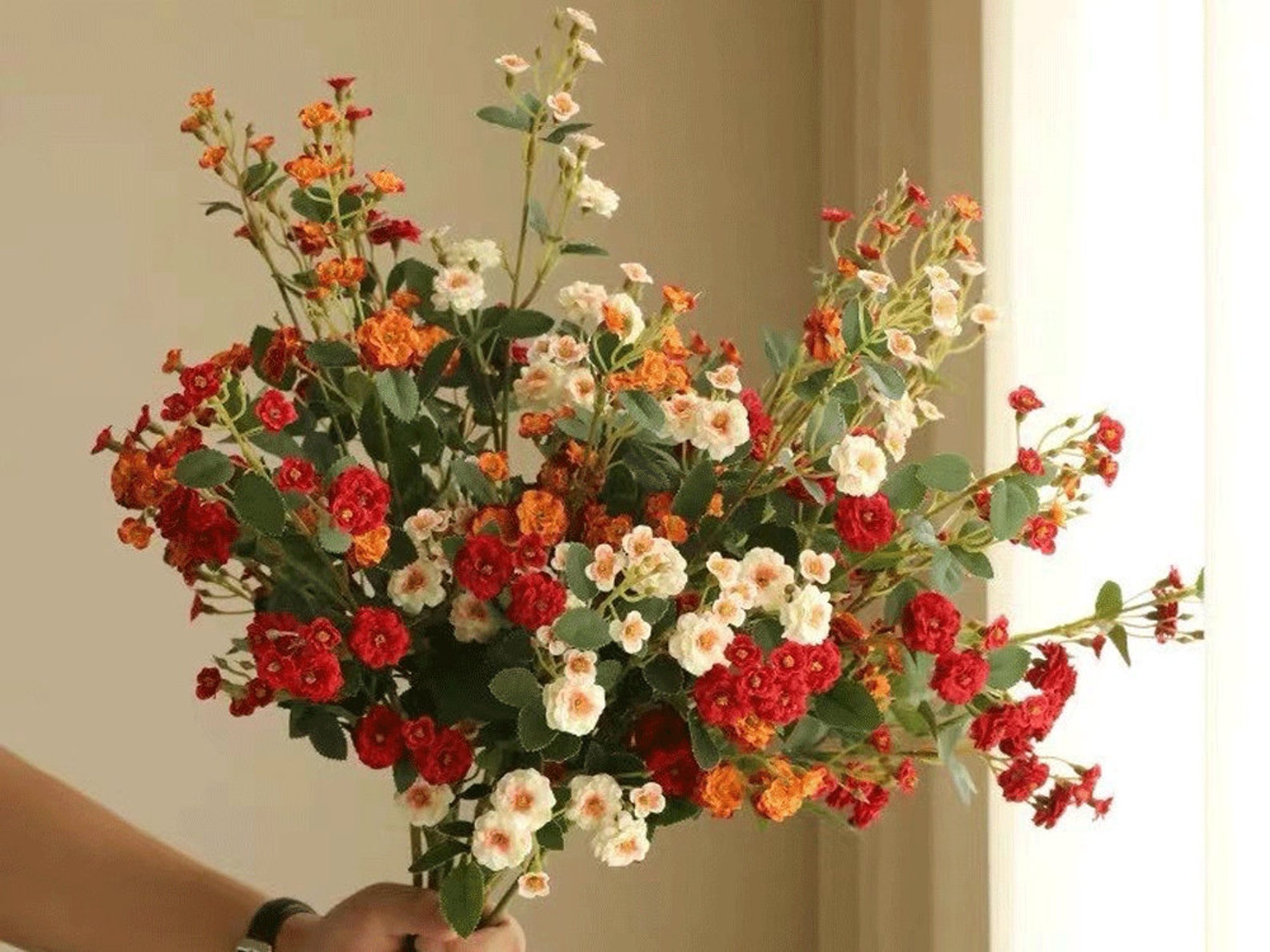 Small Rose Flower Stem With Buds and Leaves, Rustic Wildflower Spray ...