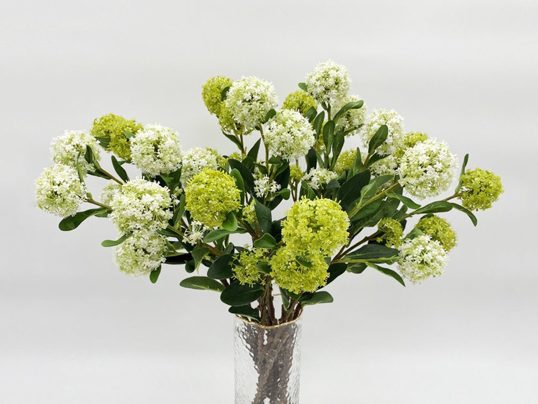 Faux Snowball Flower Branch With Leaves, Fake Hydrangea Stem ...