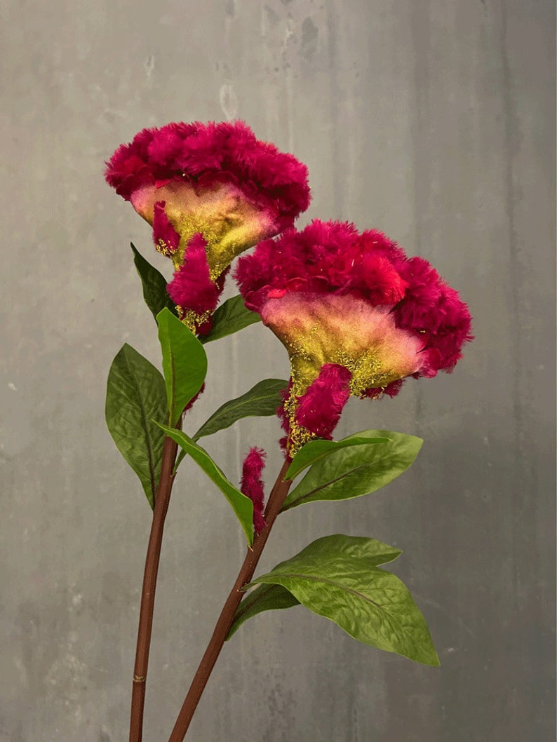 Artificial Cockscomb With Leaf, Realistic Celosia Cristata, Quality ...