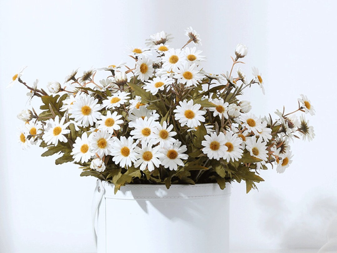 Artificial Daisy Bundle With Leaves, Fake Rustic Wild Chrysanthemum ...