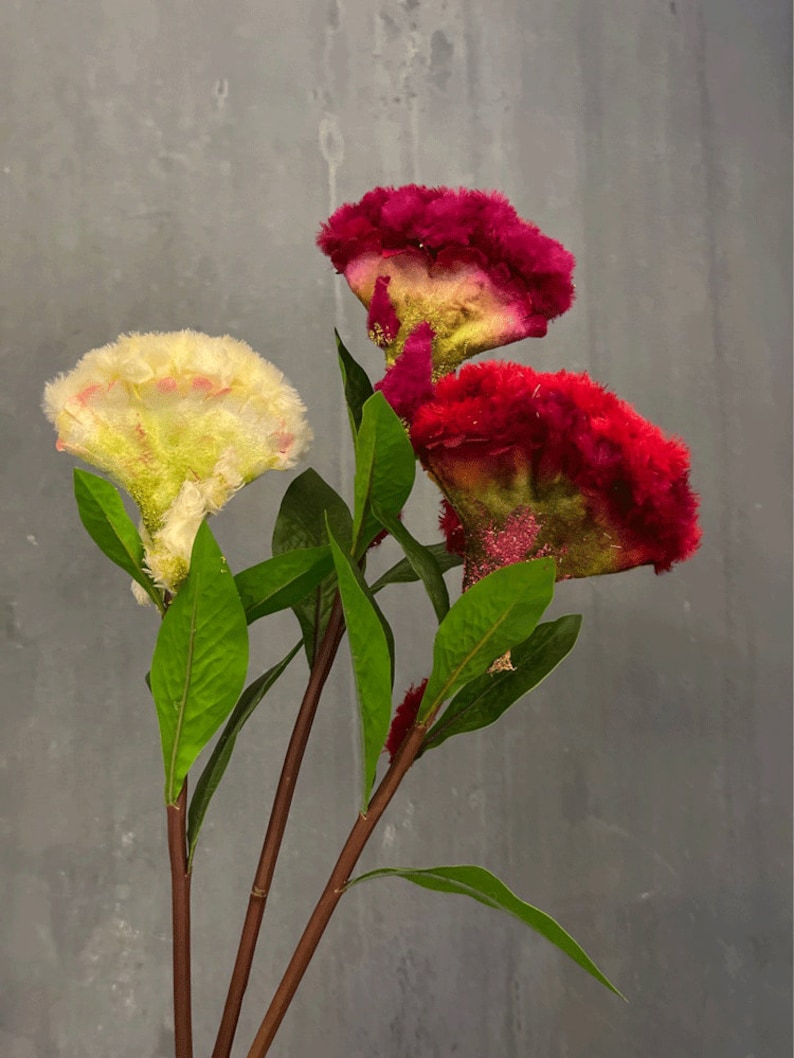 Artificial Cockscomb With Leaf, Realistic Celosia Cristata, Quality ...
