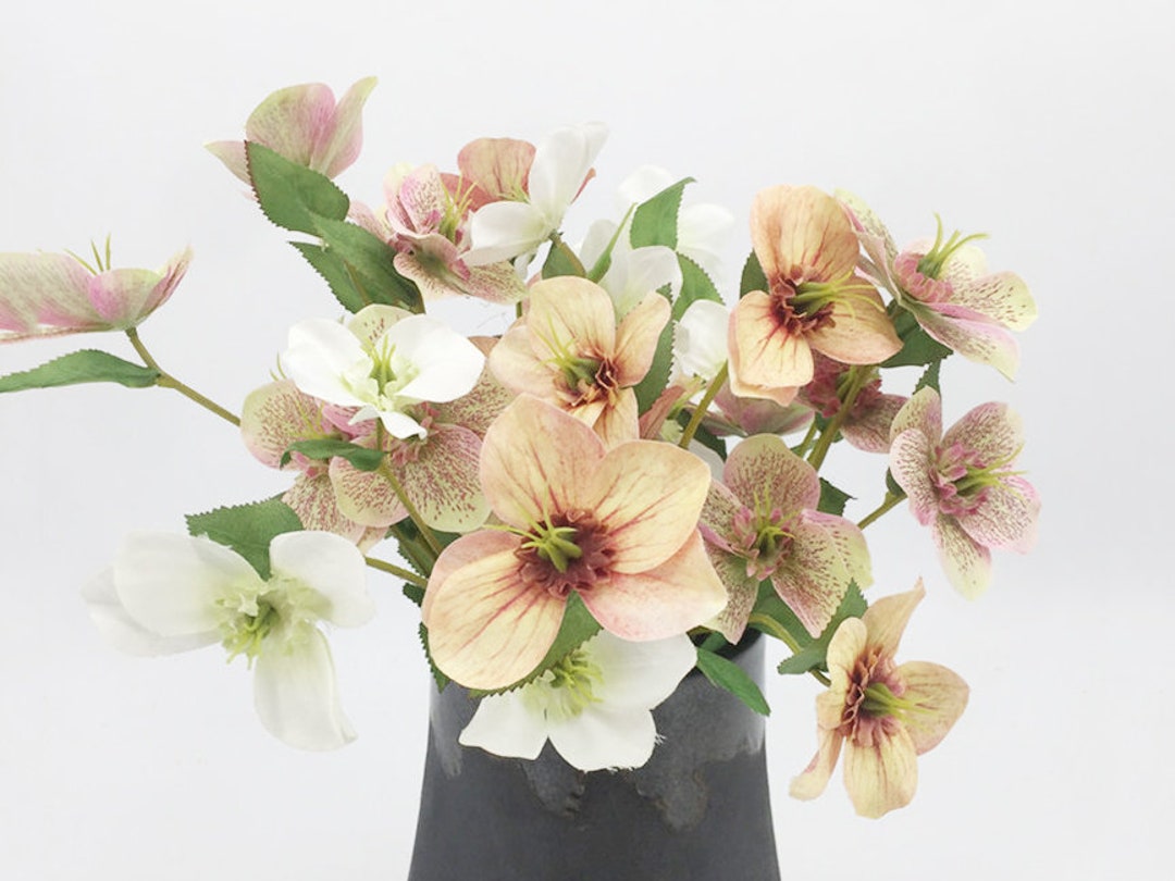 Helleborus Stem With Leaves, Fake Christmas Rose, Lenten Rose Spray ...