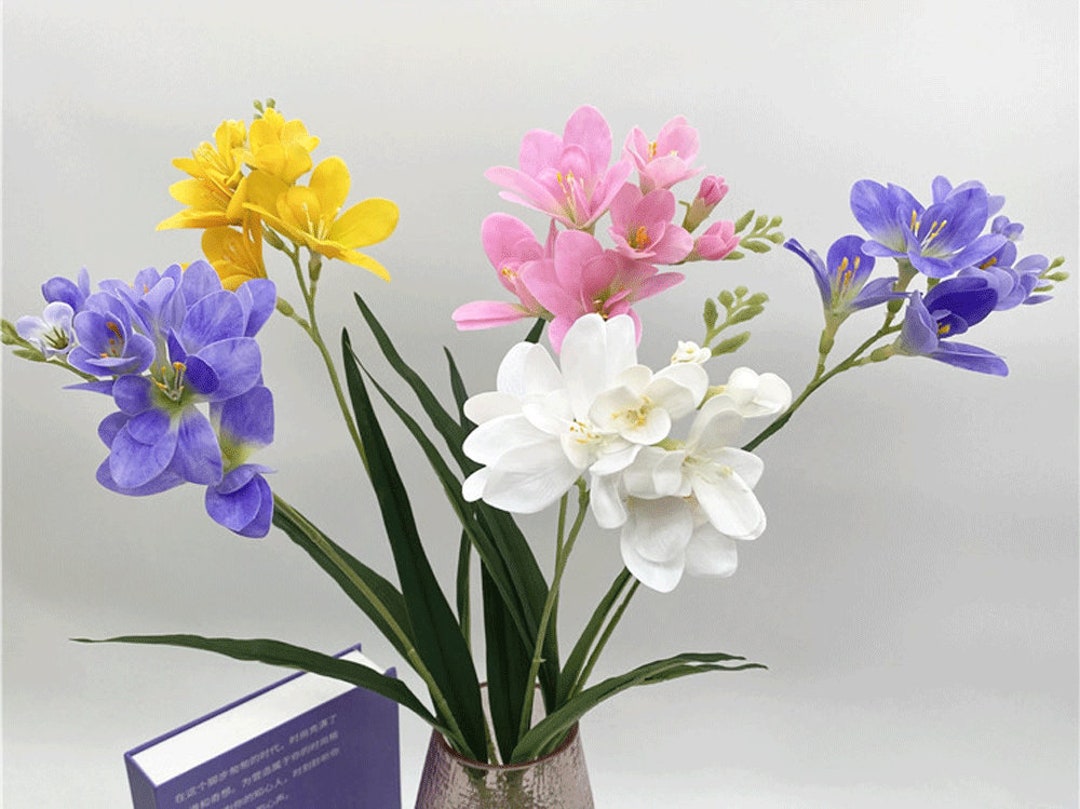 Real Touch Freesia Stem With Foliage, Artificial Orchid Flower, Home ...