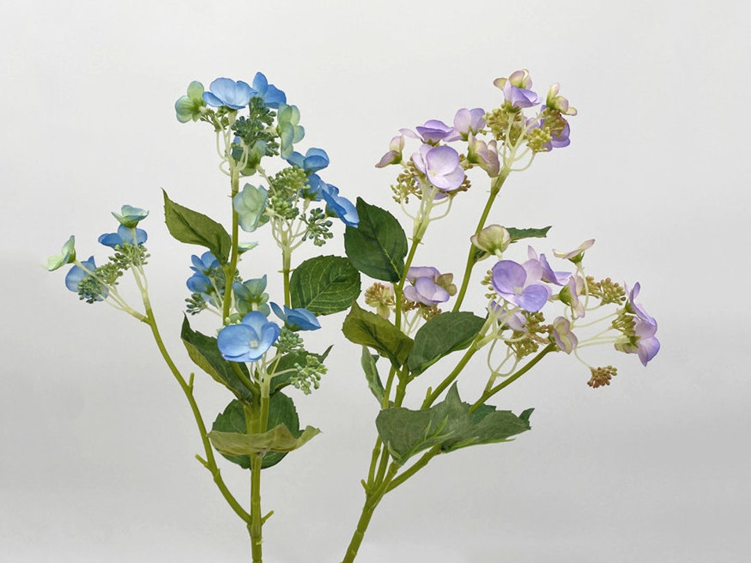 Artificial Hydrangeas Stem With Buds and Leaves, Faux Hydrangea Flowers ...