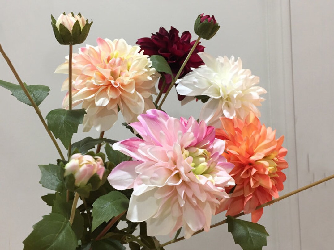 Dahlia Flower Stem With Buds, Quality Dahlia Sprig, Artificial Flower ...