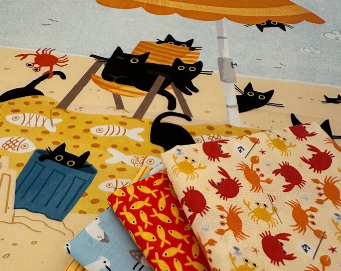 4 Piece Cats on the Beach Bundle PLUS Panel | Sandy Paws | Crabs ...