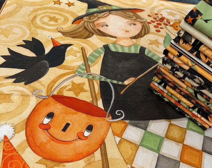 17 Piece Halloween Whimsy Fat Quarter Bundle PLUS Panel Cats Witch ...