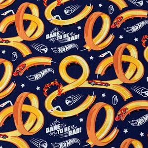Hot Wheels REMNANT Race Track Cars Logos 100% Cotton Quilting Fabric by ...