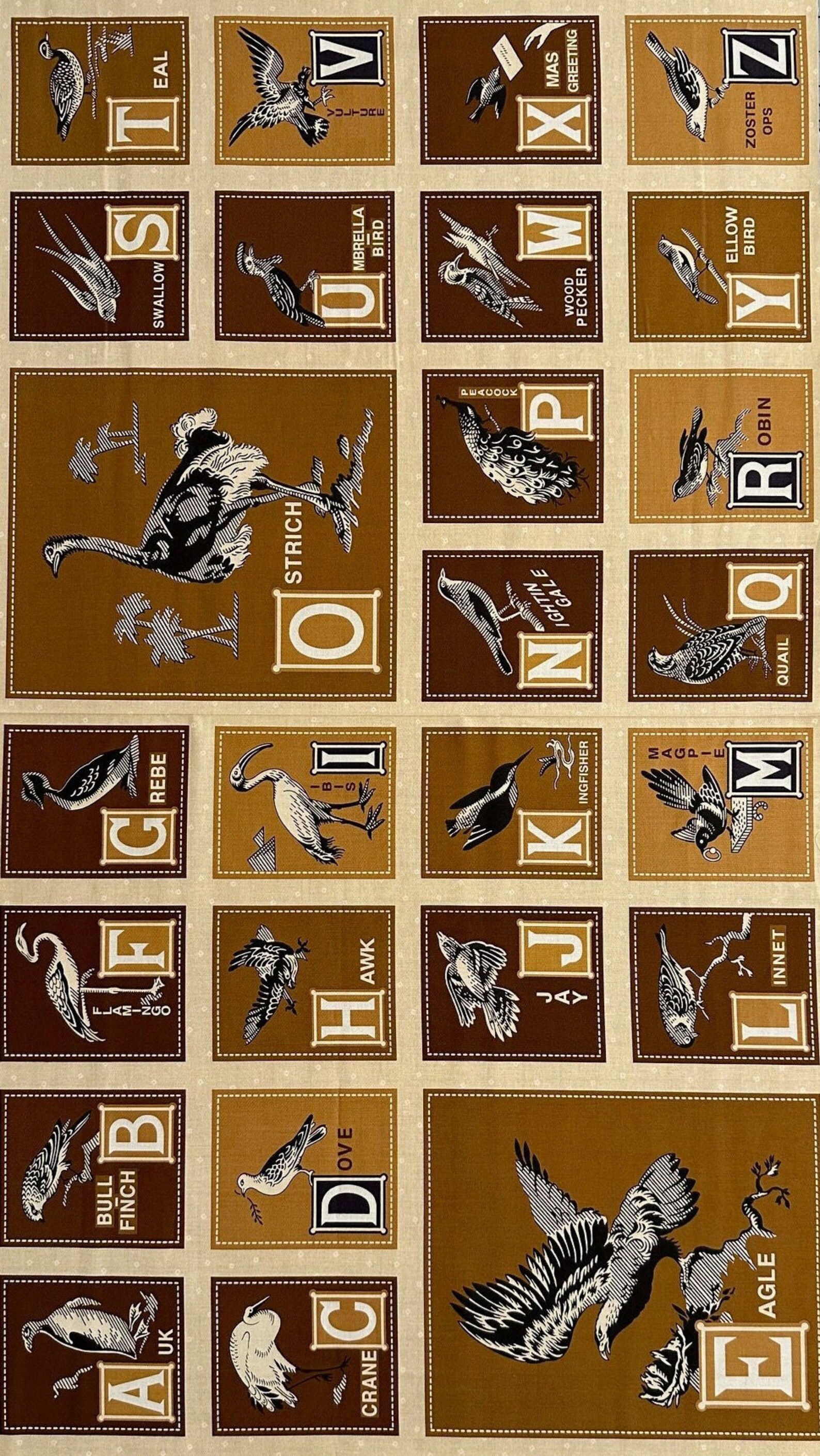 Birds of A Feather Panel by Kaye England | Alphabet | Abc's | Brown ...