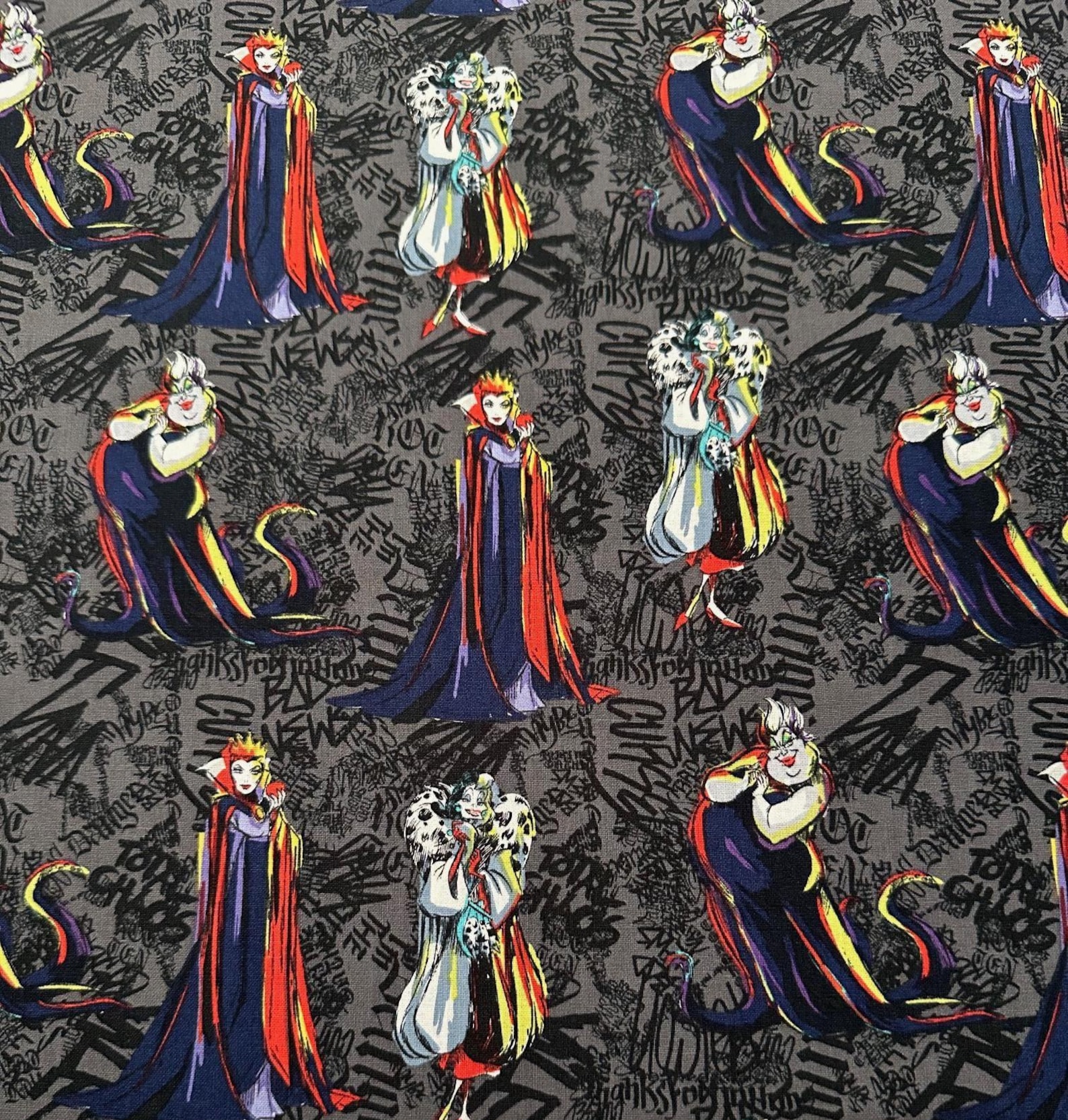1/2 Yard Villains Sketched | Disney | Cruella | Ursula | CP68959 | 100% ...