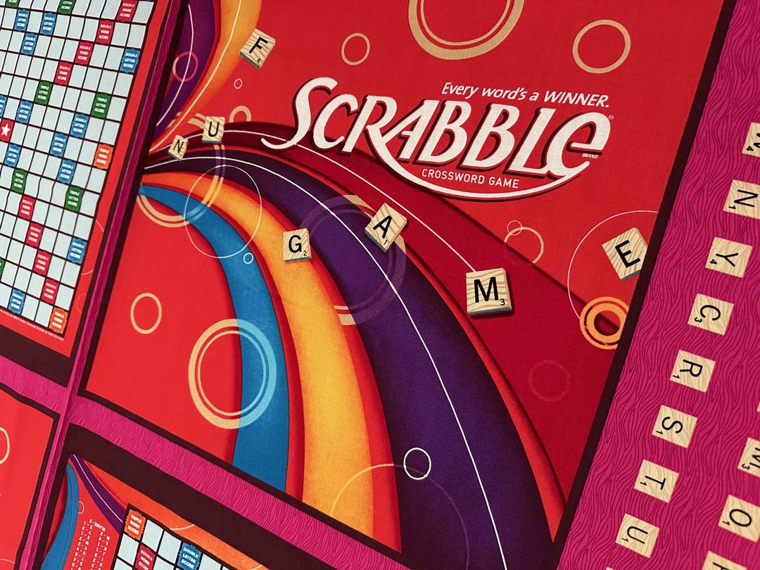 Scrabble Panel | Game Board | Fuchsia | Hasbro | OOP | 100% Cotton Quilting Fabric by Quilting ...