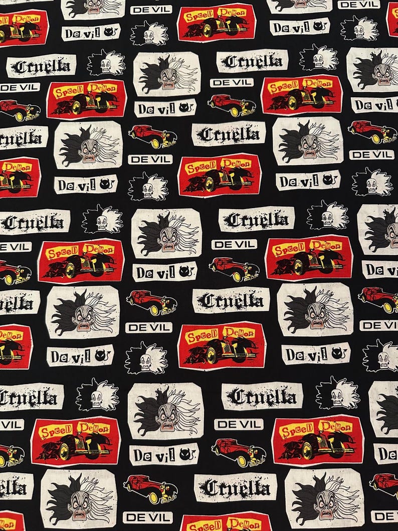 1/2 Yard Cruella Speed Demon | Disney Villains | CP77156 | 100% Cotton ...