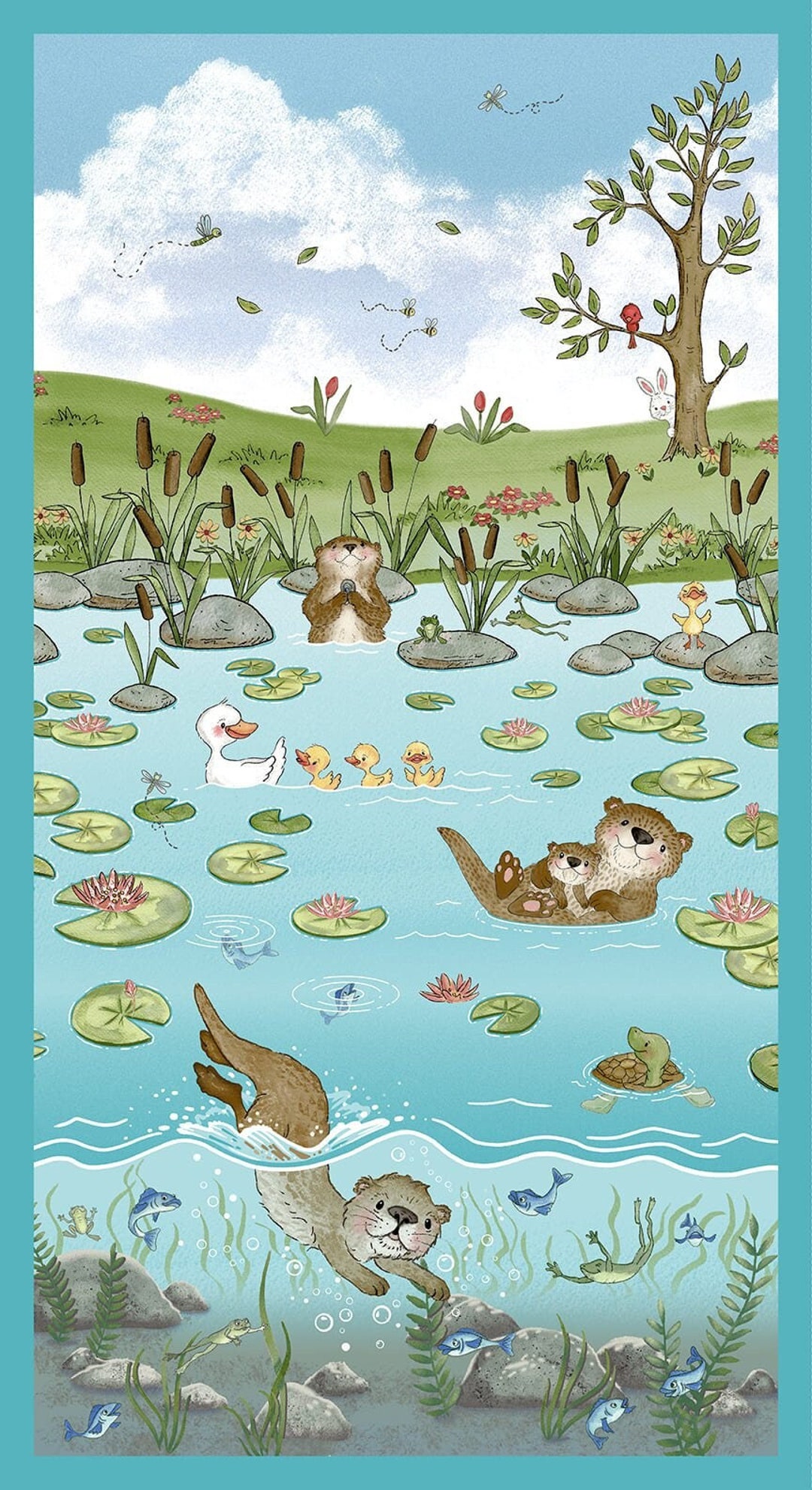 River Romp Panel by Sharon Kuplack | Otters | Ducks | Patt#871p | 100% ...