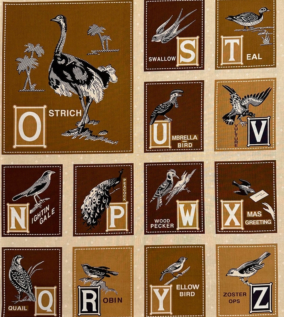 Birds of A Feather Panel by Kaye England | Alphabet | Abc's | Brown ...