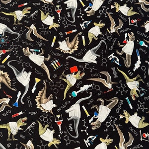1/2 Yard Dino Chemistry Science Lab Dinosaurs in Lab Coats Patt Dino ...