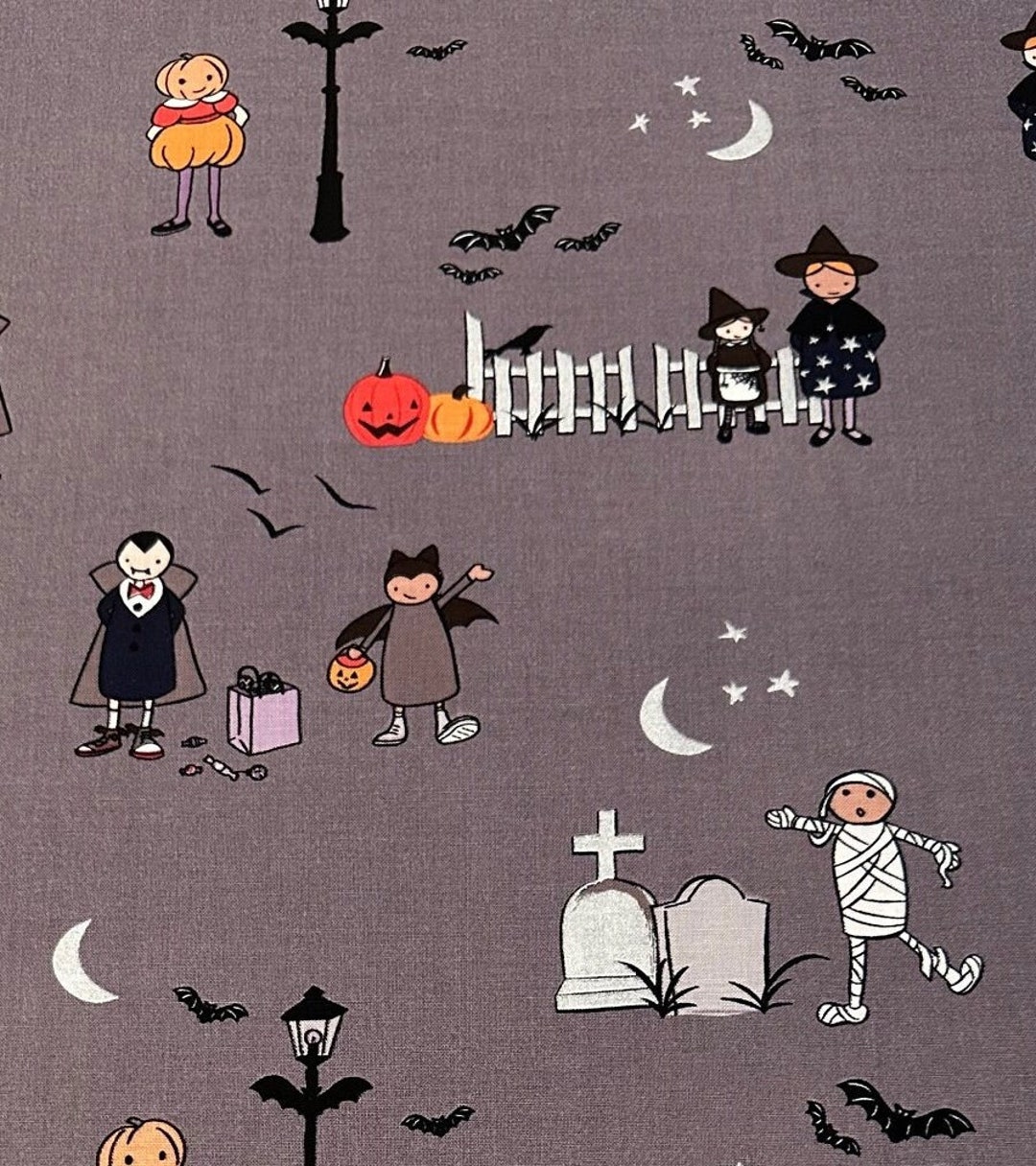 1/2 Yard Spooky Hollow by Melissa Mortenson | Charcoal Cream | Silver ...