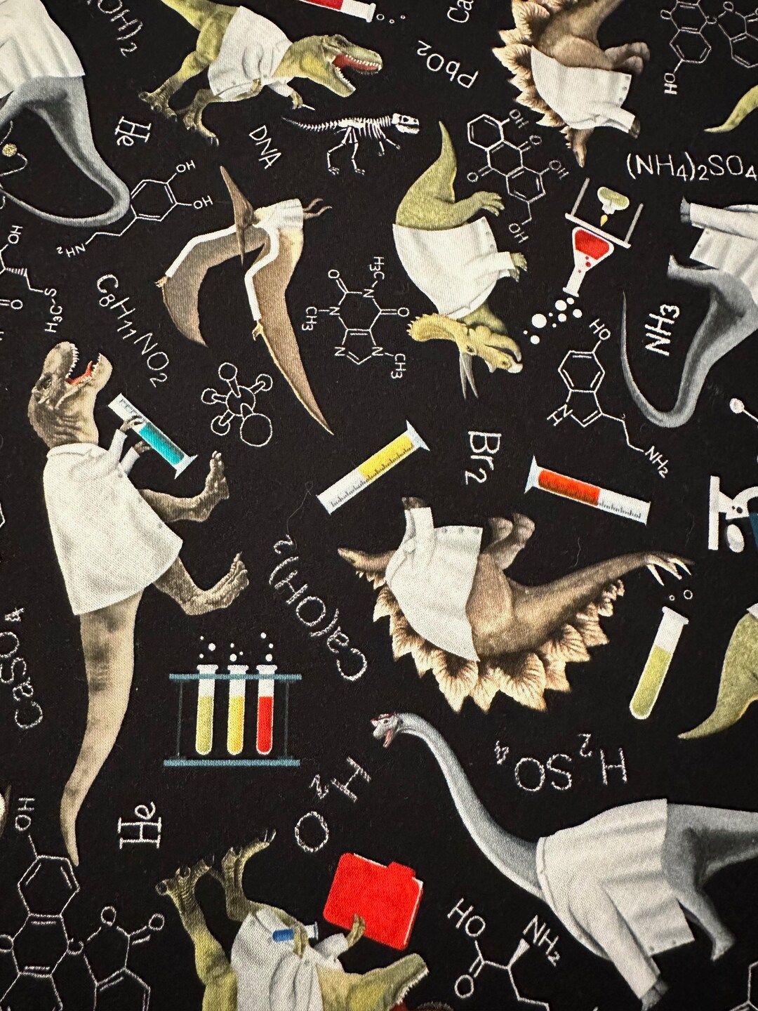 1/2 Yard Dino Chemistry Science Lab Dinosaurs in Lab Coats Patt Dino ...