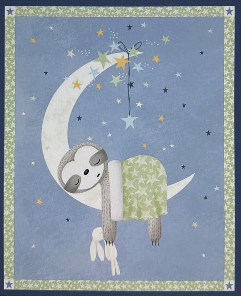 Sleepy Sloth Panel by Debbie Monson | Moon | Floral | Stars | Purple ...