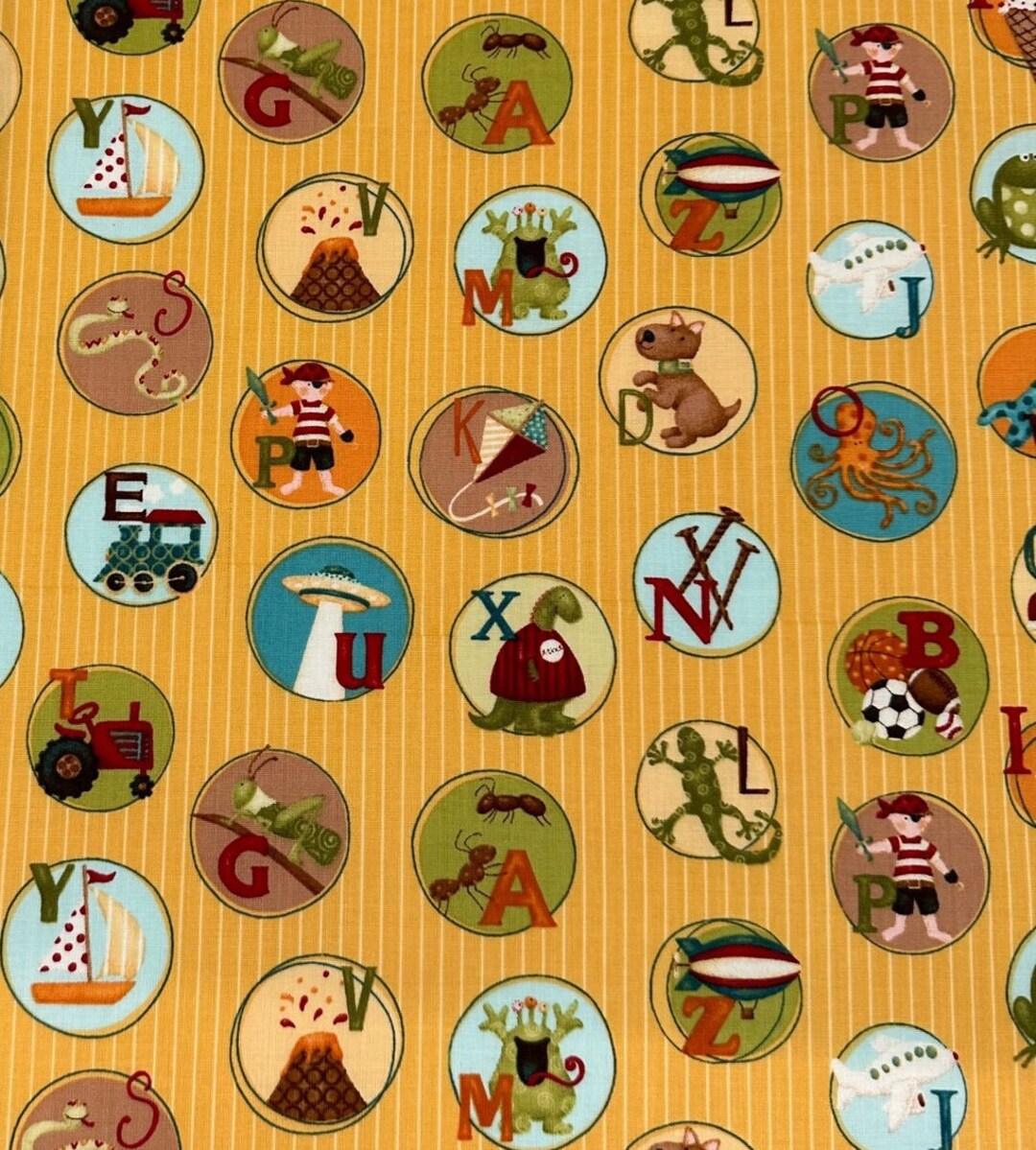 1/2 Yard Mischief | Abc's | Stripes | Alphabet | 100% Cotton Quilting ...