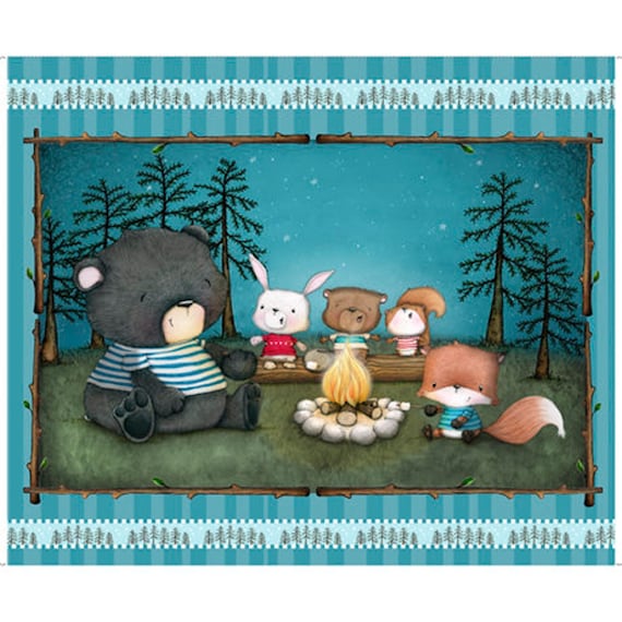 Campfire Friends Panel Camping Animals Bears Rabbits | Etsy