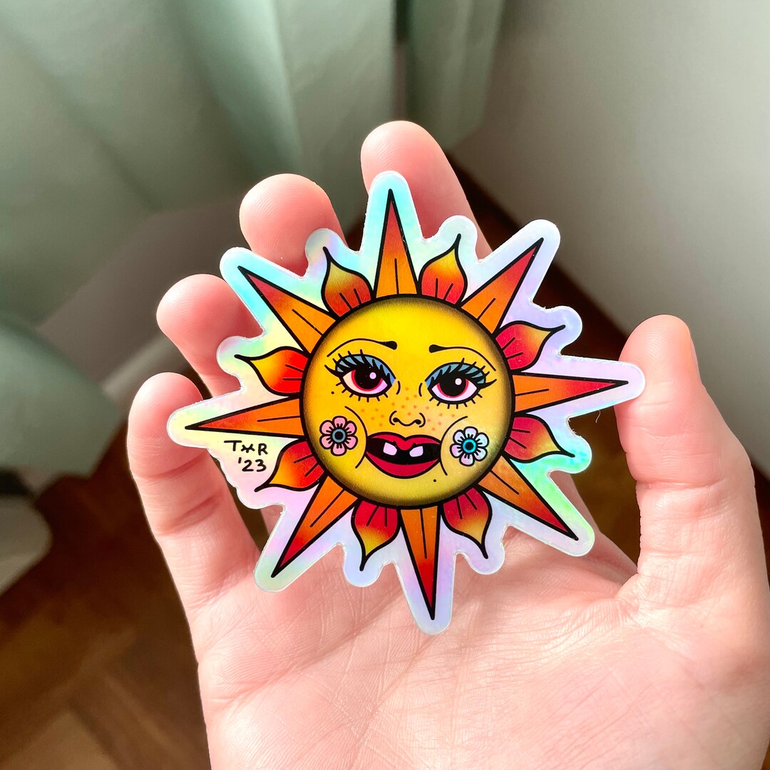 2PK Happy Sun Holographic Sticker - Etsy