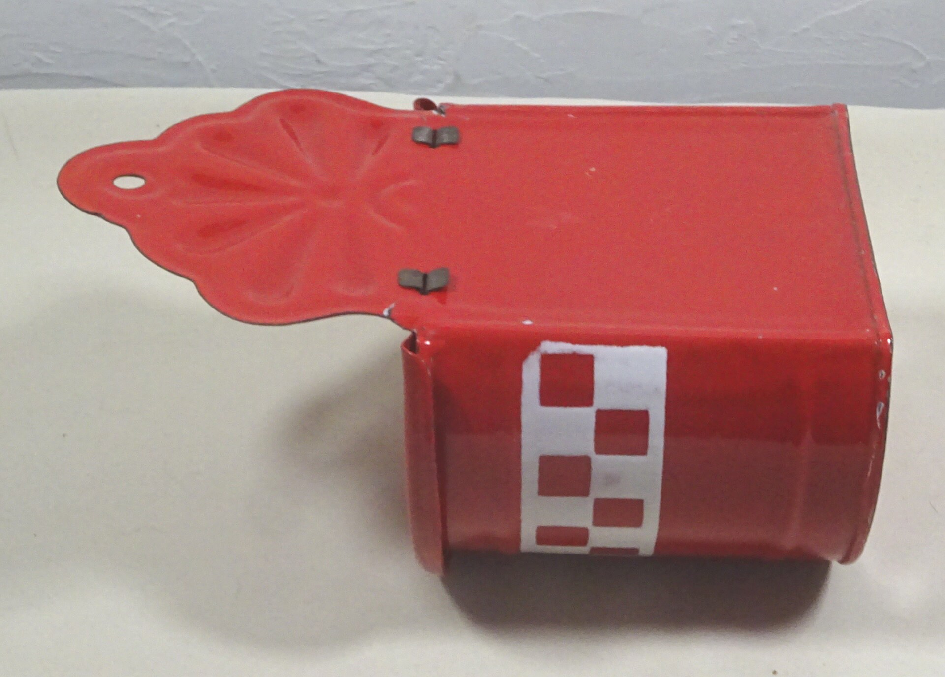 Vintage French Enamel Salt Box, Red and White Checkered Pattern ...