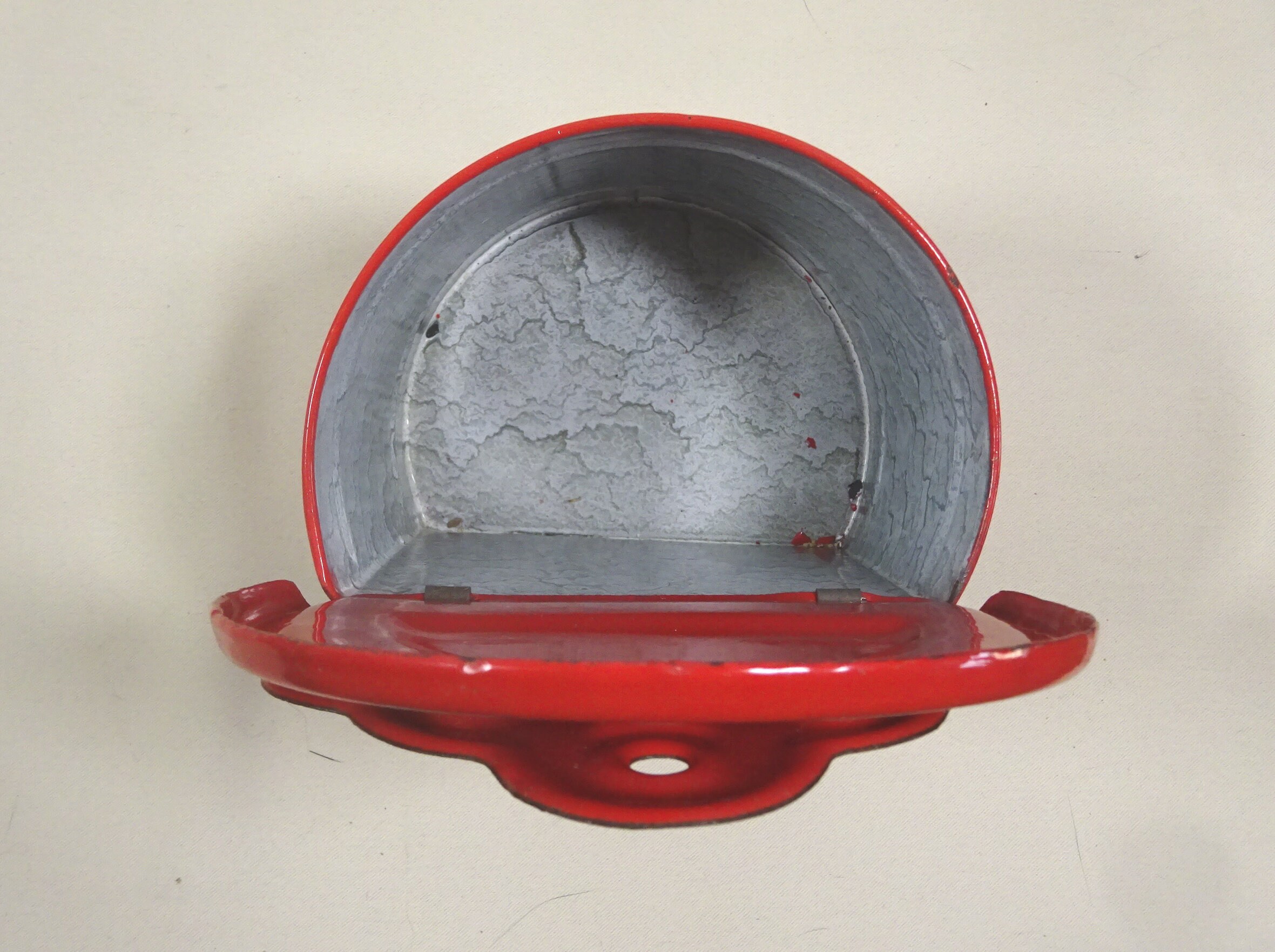 Vintage French Enamel Salt Box, Red and White Checkered Pattern ...