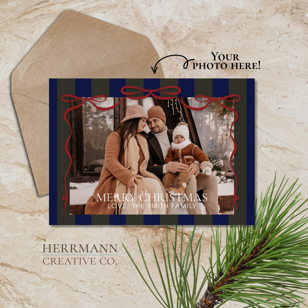 Preppy Plaid Christmas Card Template | Classic Family Photo (digital ...