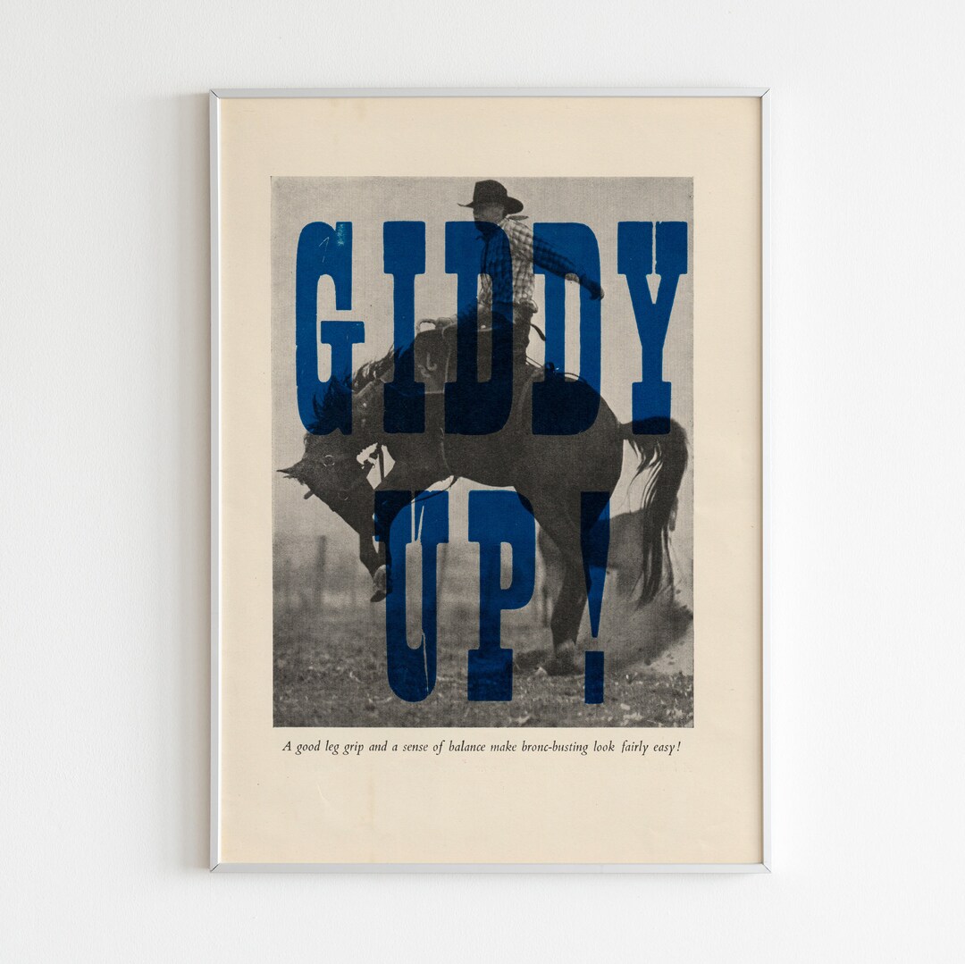 Giddy Up! Vintage Cowboy Print, Letterpress Cowboy Poster, Cowboy Horse ...