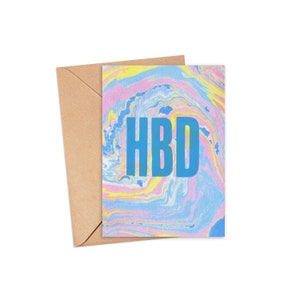 HBD, Handmade Letterpress Greeting Card, Paper Marbling, Happy Birthday ...