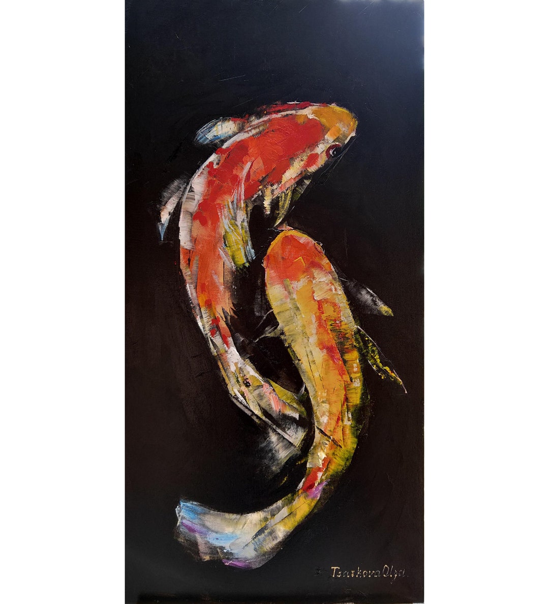 Koi Fish Painting Original Oil Koi Fish Artwork Koi Fish Wall Art Koi ...