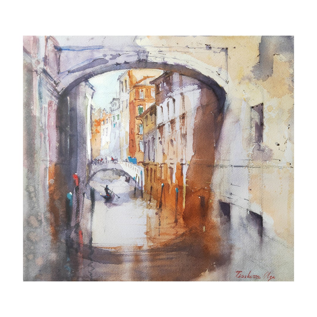 Venice Gondola Watercolor Painting, Italy Bridge Artwork (14x12) - Etsy