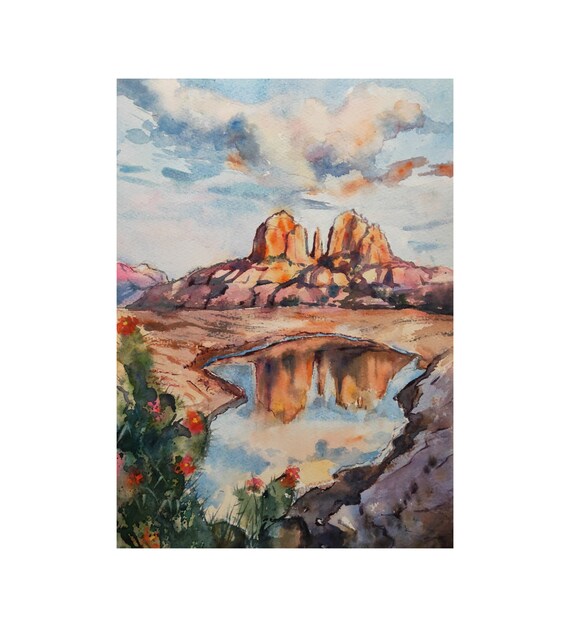 Cactus Painting Arizona Original Art Sedona Painting Red Rocks | Etsy