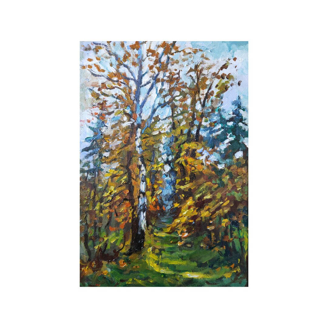 Birch Tree Painting Autumn Leaves Original Art Vermont Wall Art Autumn ...