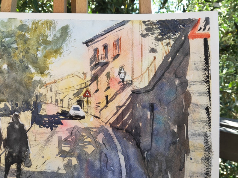 Tuscany Cityscape Watercolor Painting, Italy Street Scene Art (10x14 ...