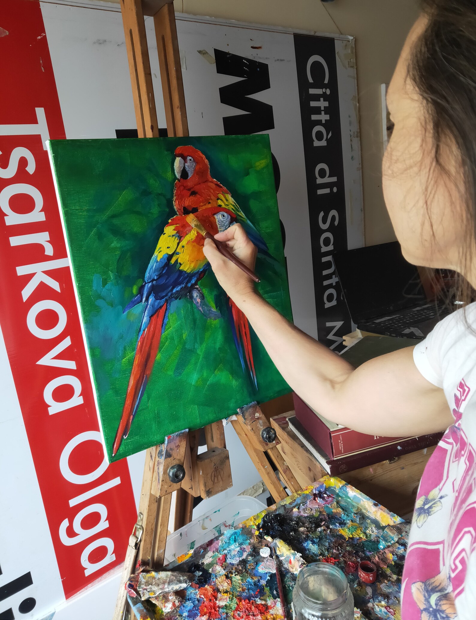 Parrot Painting Original Art Couple Painting Ara Parrot Wall - Etsy