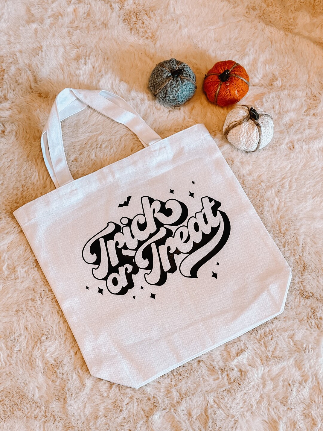 Trick or Treating Bag for Kids Adults Natural Canvas Tote Retro Groovy ...