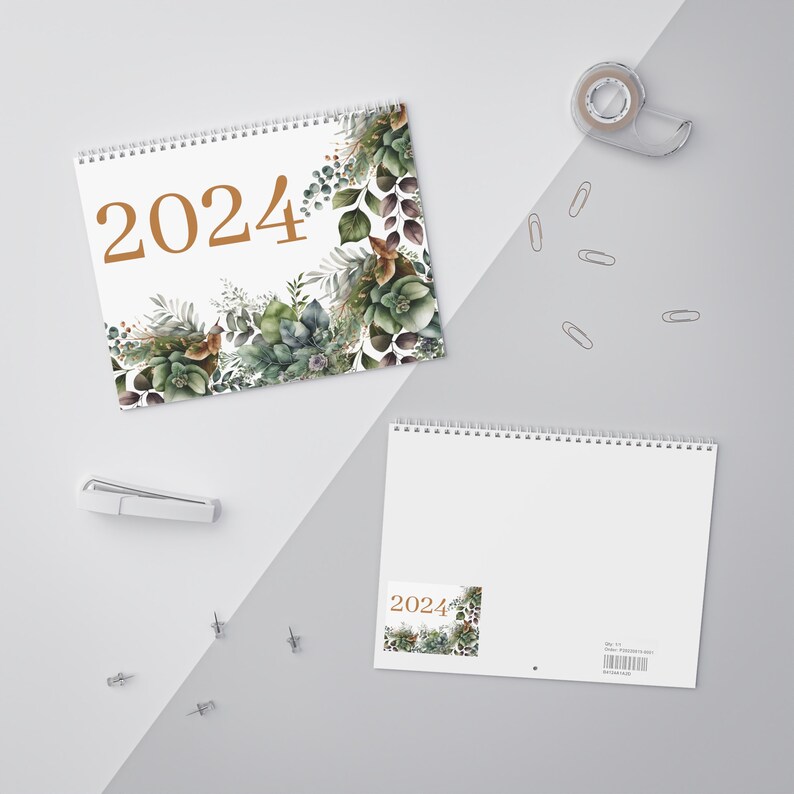 Calendar (2024) - Greenery Boho Neutral Leaves Cute Office Supplies ...