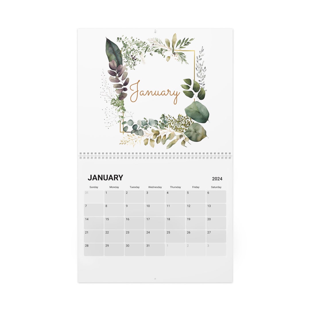 Calendar (2024) - Greenery Boho Neutral Leaves Cute Office Supplies ...