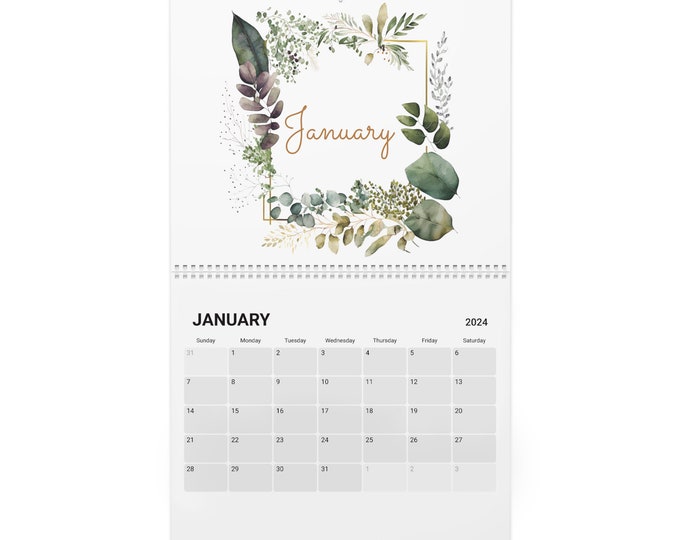 Calendar (2024) - Greenery Boho Neutral Leaves Cute Office Supplies ...