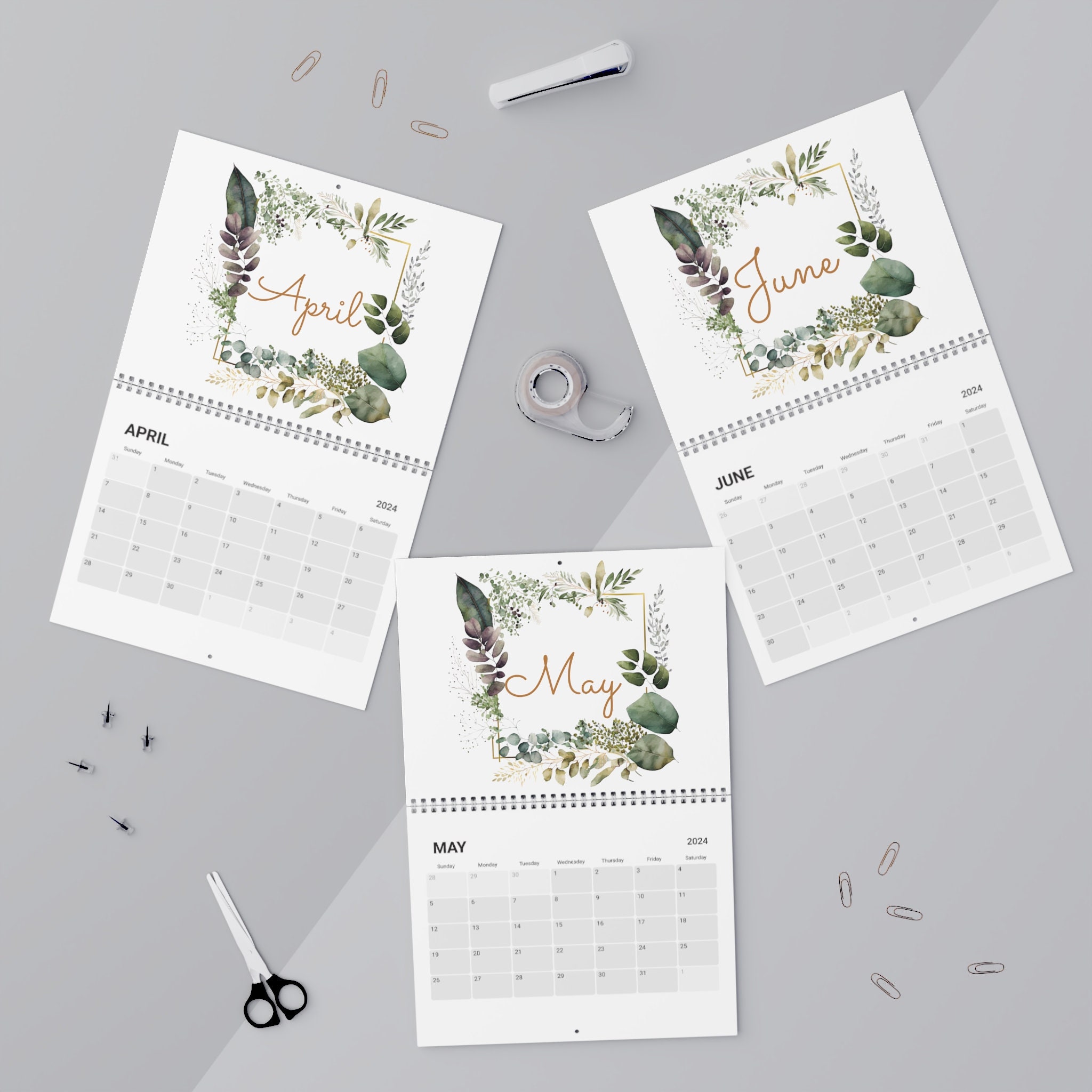Calendar (2024) - Greenery Boho Neutral Leaves Cute Office Supplies ...