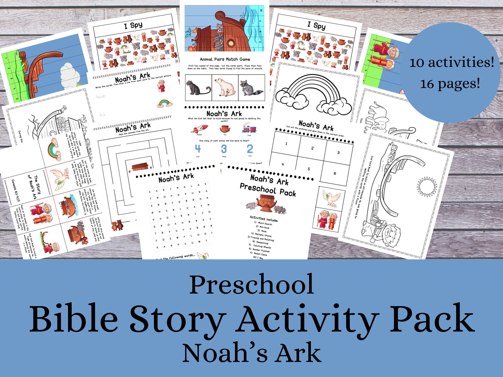 Preschool Bible Story Activity Pack Worksheets - Noah's Ark - Etsy