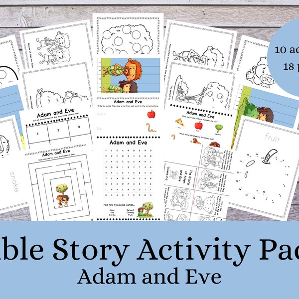Preschool Bible Story Activity Pack Worksheets Adam and Eve - Etsy