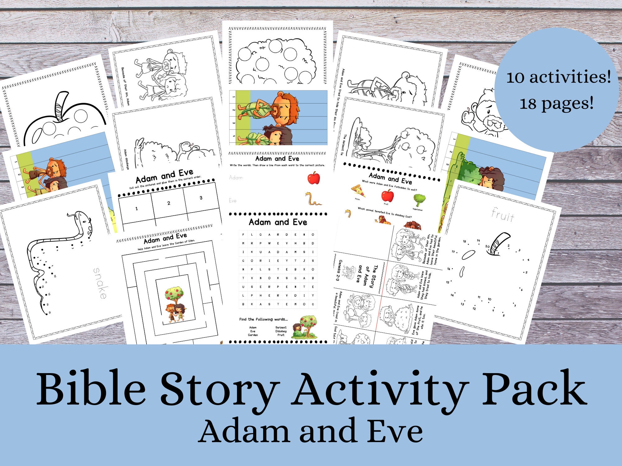 Preschool Bible Story Activity Pack Worksheets - Adam and Eve - Etsy