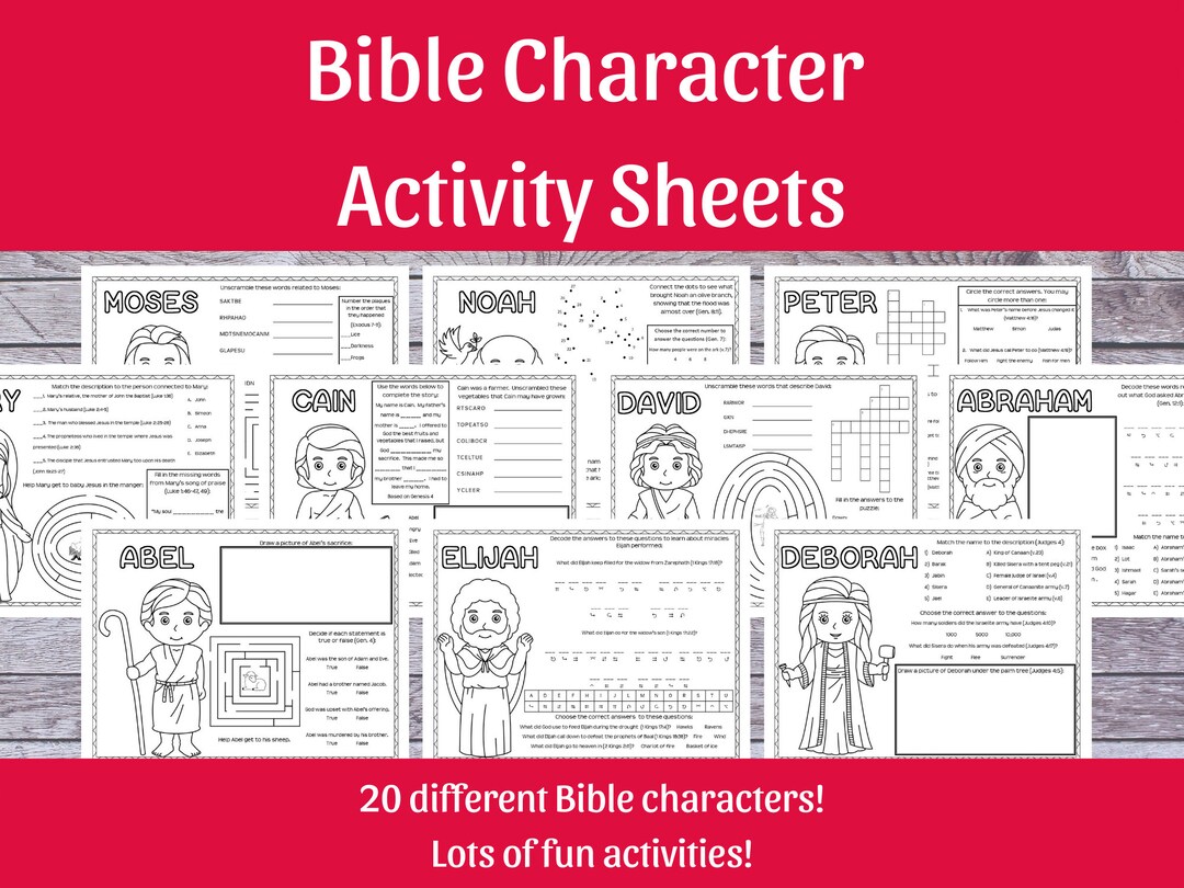 Bible Character Activity Sheets - Etsy