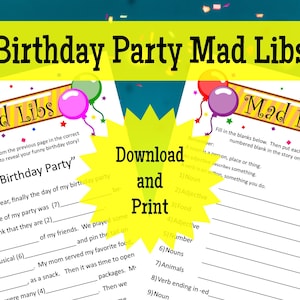 Birthday Party Mad Libs - Etsy