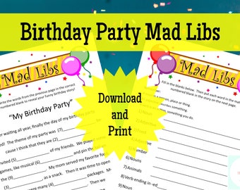 Birthday Party Mad Libs Instant Digital Download Printable File - Etsy
