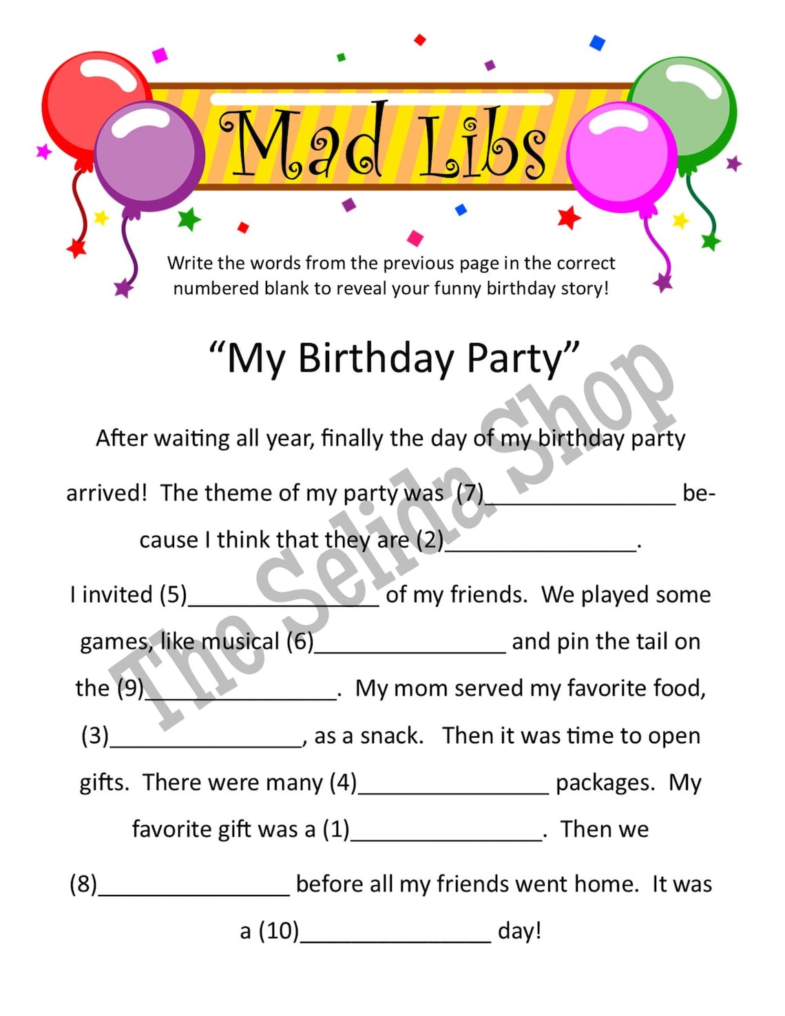 Birthday Party Mad Libs - Etsy
