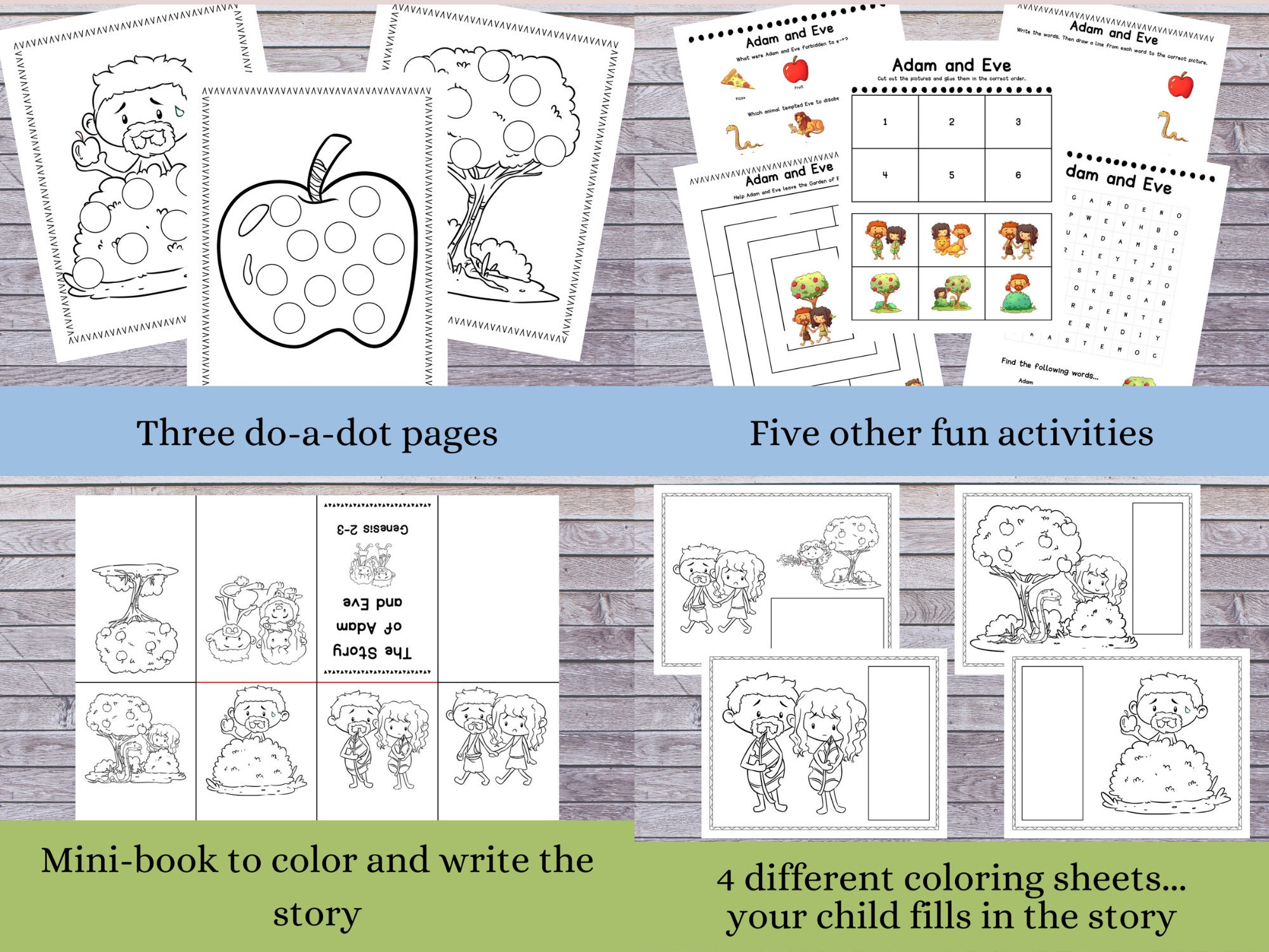 Bible Story Activity Pack Bundle Adam and Eve - Etsy